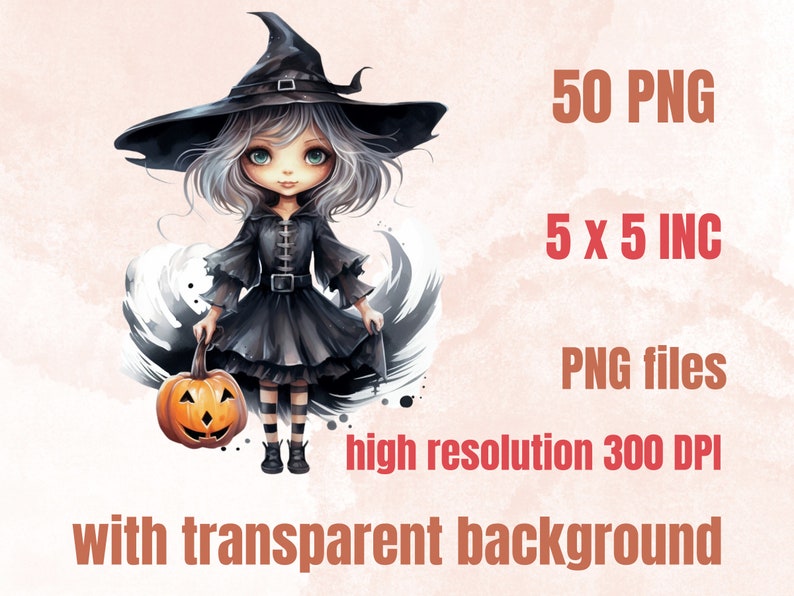 50 PNG Watercolor Cute Halloween Bundle Clipart, Kawaii Halloween ...