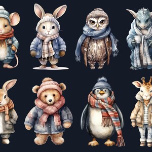 50 PNG Watercolour Cute Winter Animals Clipart, Snowy Clip Art, Winter ...