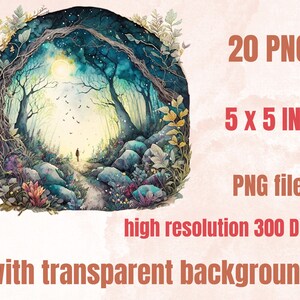 20 Watercolor Magical Forest Clipart, Fairy Forest Clip Art, Forest ...
