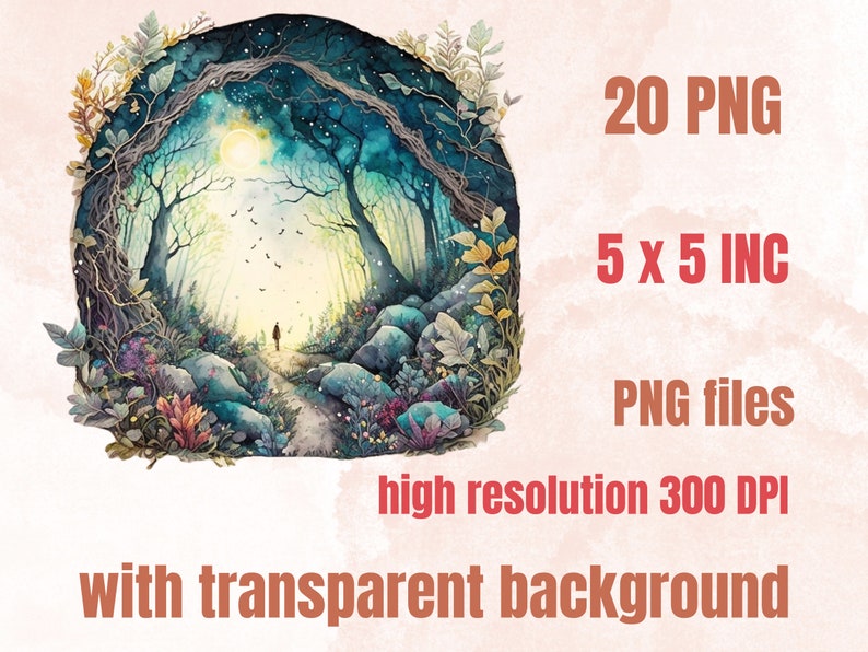 20 Watercolor Magical Forest Clipart, Fairy Forest Clip Art, Forest ...
