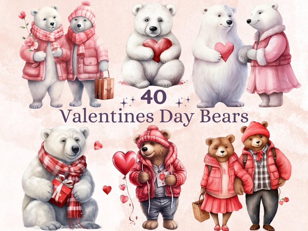 40 PNG Watercolor Valentine's Day Bears Clipart, Lovely Valentines Day ...