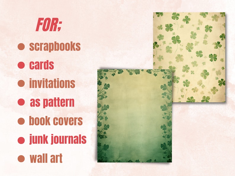 Printable St.patrick’s Day Digital Paper, Irish Shamrock Ephemera, Four ...