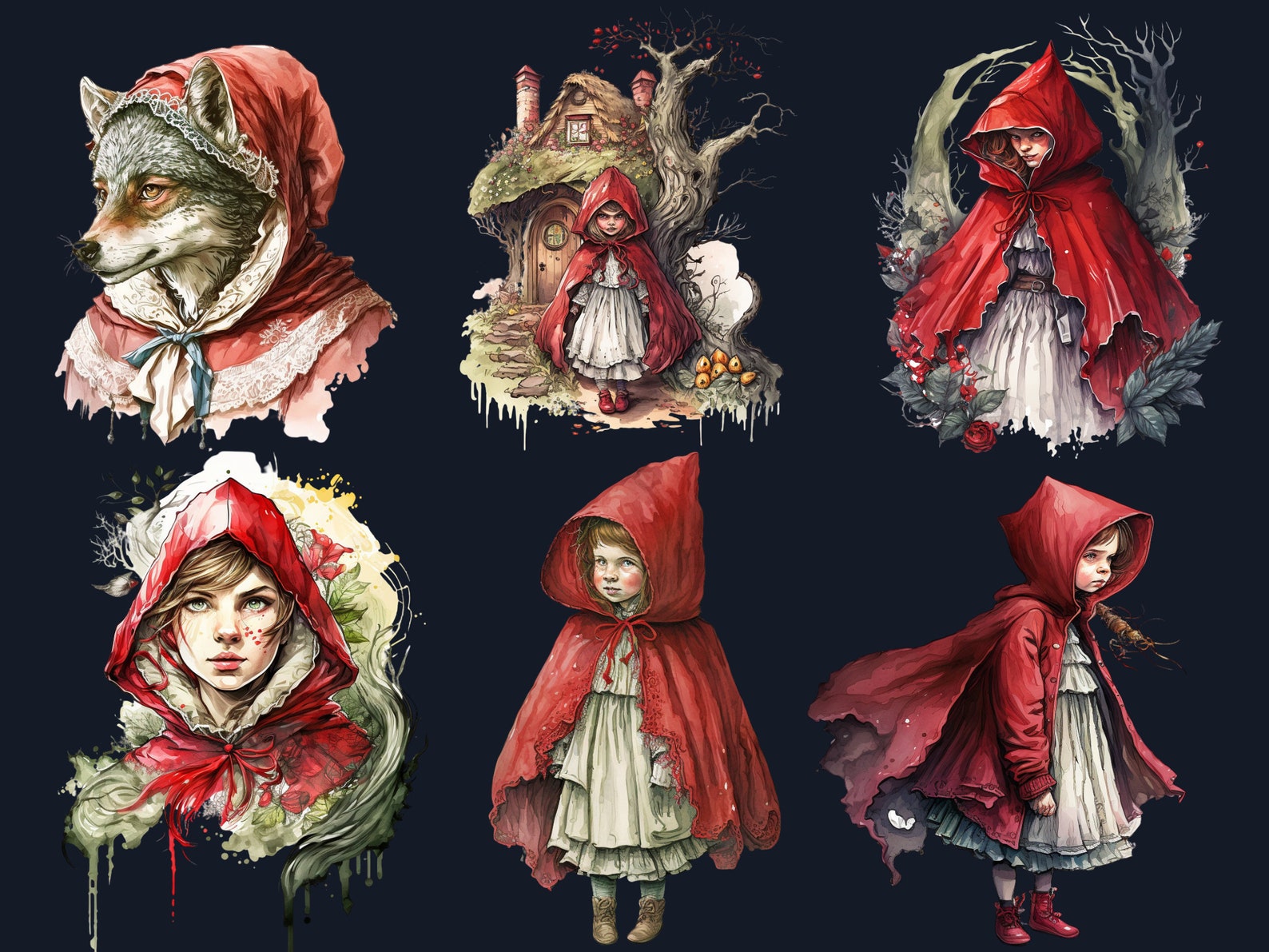 30 PNG Watercolour Red Riding Hood Clipart, Little Red Riding Hood Png ...