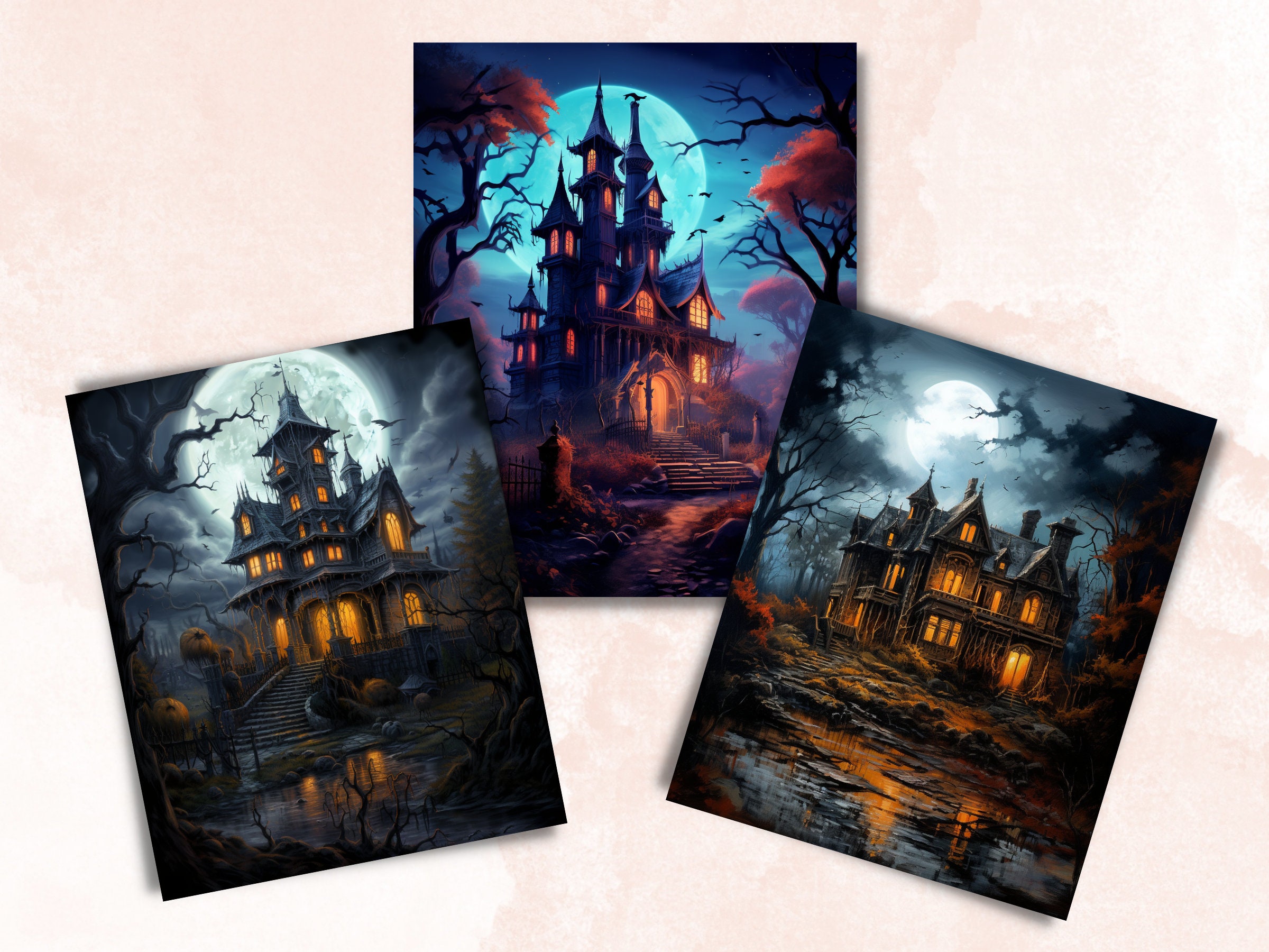 Printable Haunted Mansion Digital Paper, Halloween Houses Background ...