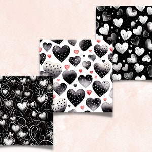 Seamless Black White Valentine's Day Digital Paper, Romantic Valentine ...