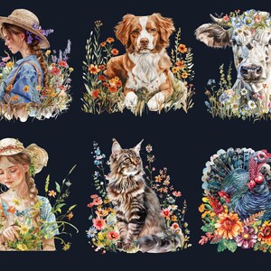 50 PNG Watercolor Spring Farm Clipart, Floral Spring Farmer ...