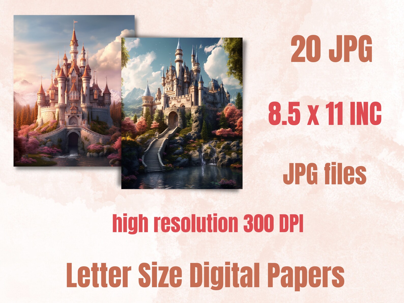 Printable Fairytale Castle Digital Paper, Princess Castle Background ...
