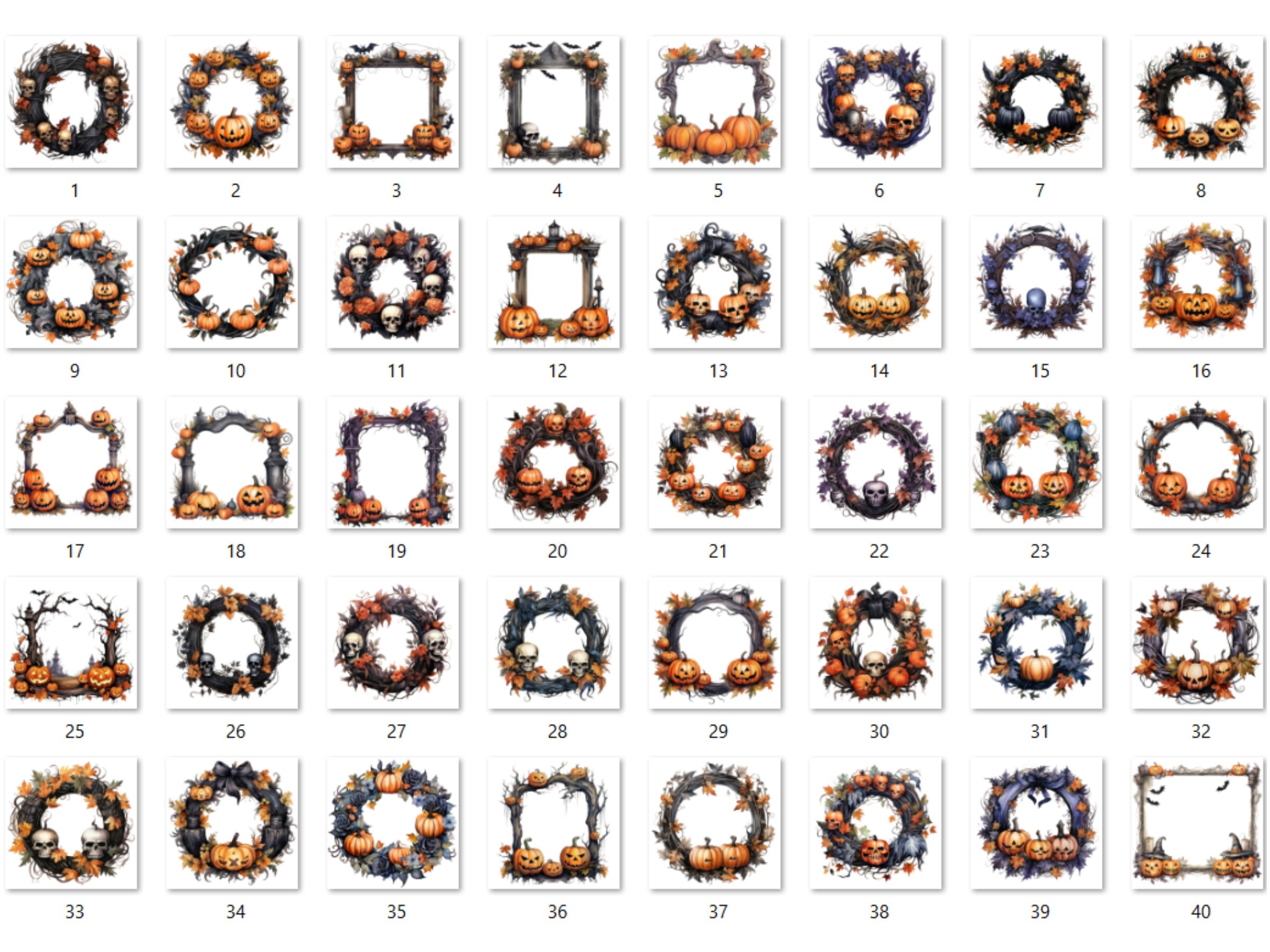 40 PNG Watercolor Halloween Frames Clipart, Halloween Wreaths ...