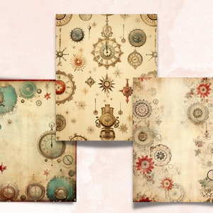 Printable Vintage Steampunk Christmas Digital Paper, Christmas Ephemera ...