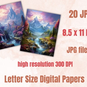 Printable Mountain Rivers Digital Paper, Forest River Background ...