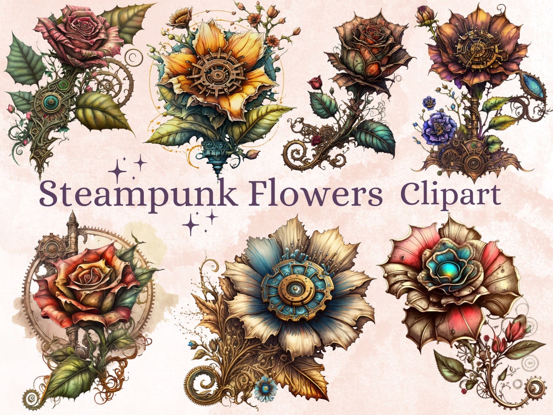 23 PNG Watercolor Steampunk Flowers Clipart, Steampunk Ephemera ...