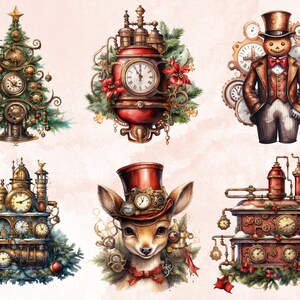 45 PNG Watercolour Steampunk Christmas Bundle Clipart, Clockwork ...