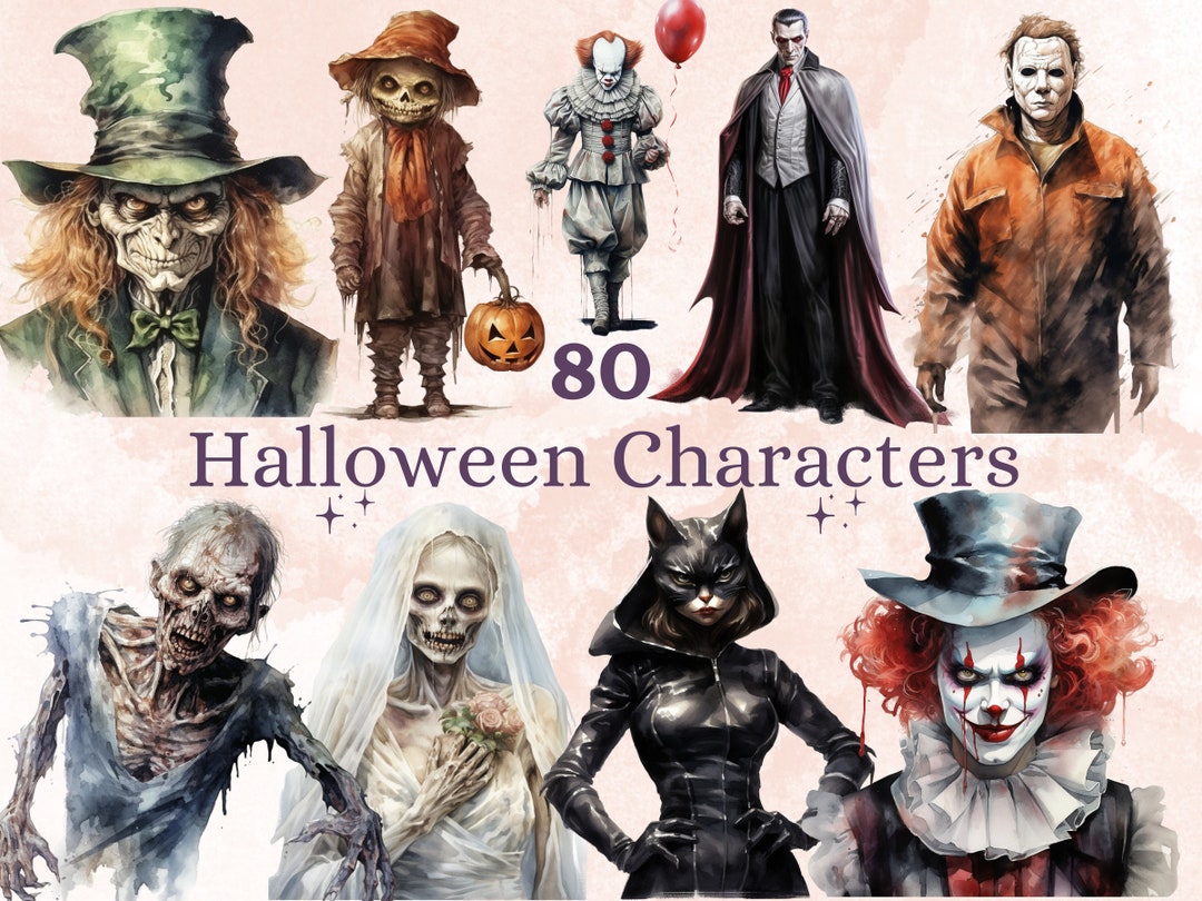 80 PNG Watercolor Halloween Characters Big Bundle Clipart, Horror ...