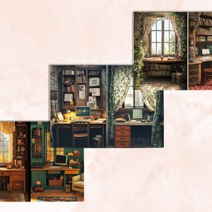 Cozy Working Corner Junk Journal Kit, Home Office Scenes Pages Ephemera ...