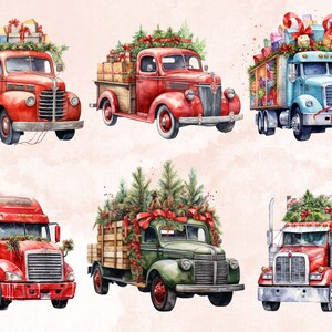 22 PNG Watercolor Christmas Truck Clipart, Merry Christmas Tree Truck ...