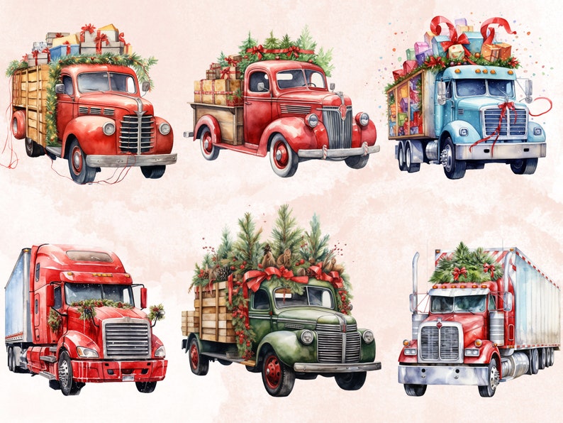 22 PNG Watercolor Christmas Truck Clipart, Merry Christmas Tree Truck ...