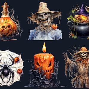 40 PNG Watercolour Halloween Bundle Clipart, Happy Halloween ...