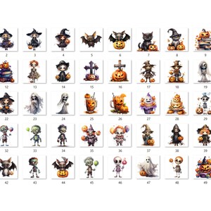 50 PNG Watercolor Cute Halloween Bundle Clipart, Kawaii Halloween ...
