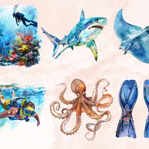 35 PNG Watercolor Scuba Diving Clipart, Cute Ocean Diver Clip Art, Sea ...