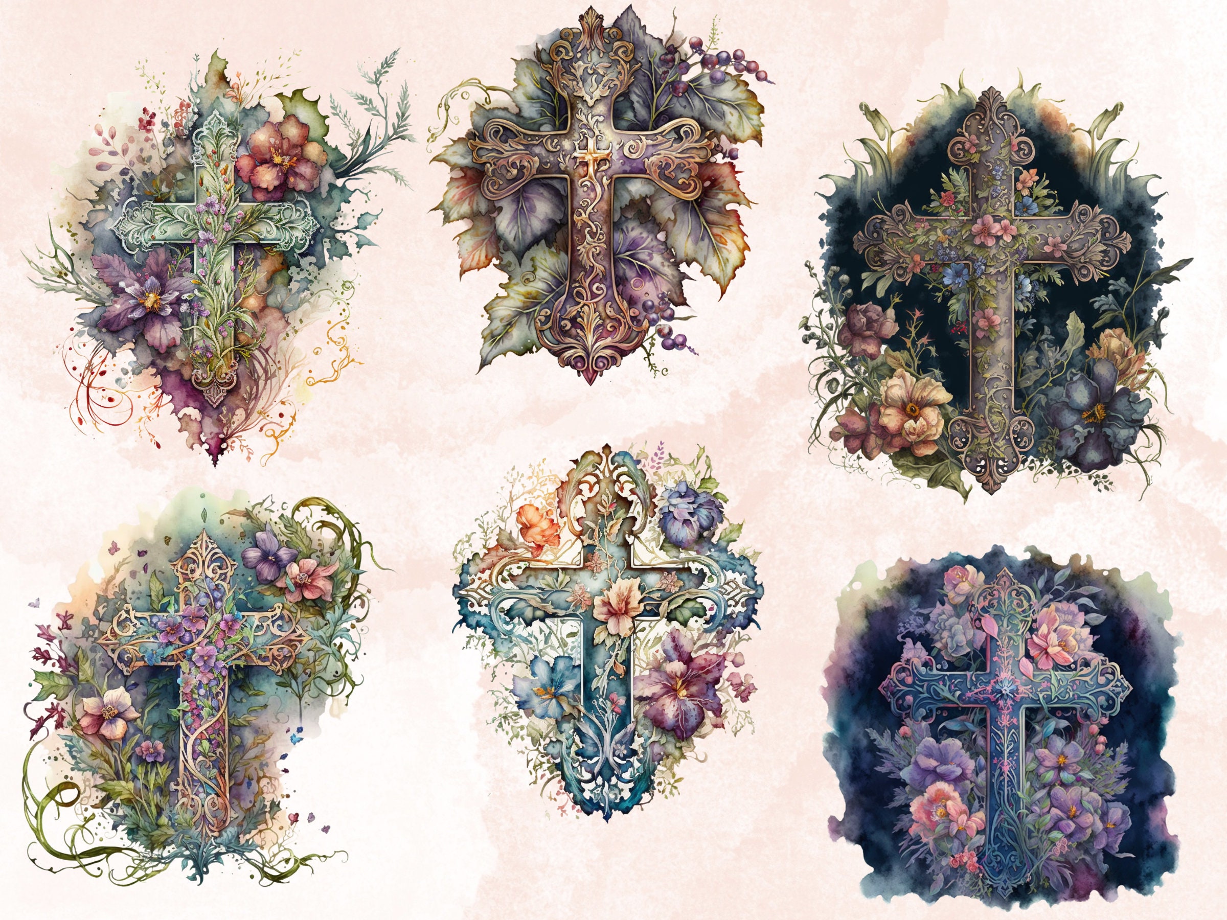 23 PNG Watercolor Fantasy Cross Clipart Floral Cross Clip - Etsy