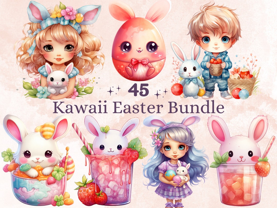 45 PNG Watercolor Kawaii Easter Clipart, Sweet Easter Egg Illustrations ...