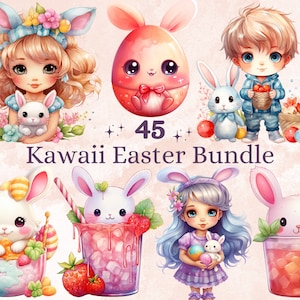 45 PNG Watercolor Kawaii Easter Clipart, Sweet Easter Egg Illustrations ...