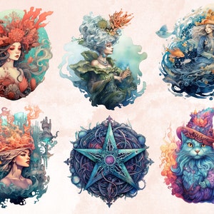 38 PNG Watercolor Underwater Witch Clipart Bundle, Under the Sea ...