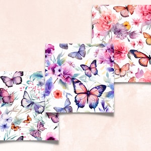 Seamless Watercolour Butterflies Digital Paper, Butterfly Blooms ...