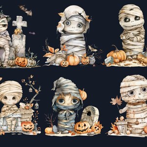 30 PNG Watercolor Halloween Mummy Clipart, Cute Creepy Halloween ...