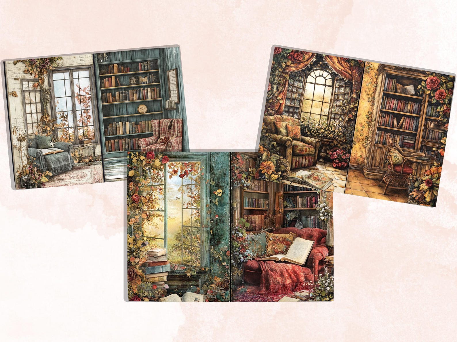 Cozy Reading Corner Junk Journal Kit, Comfy Reading Scenes Pages ...