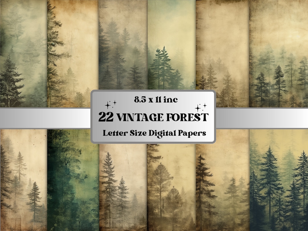 Printable Vintage Forest Digital Paper, Enchanted Forest Tree Ephemera ...