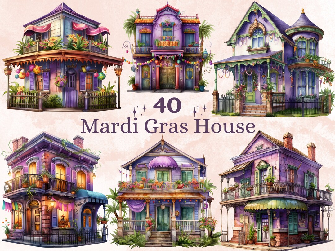 40 PNG Watercolour Mardi Gras House Clipart, Masquerade Illustration ...
