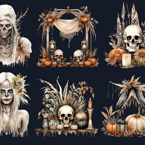 60 PNG Watercolor Boho Halloween Bundle Clipart, Bohemian Halloween ...