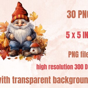 30 PNG Watercolor Fall Gnomes Clipart, Rustic Autumn Garden Gnome ...