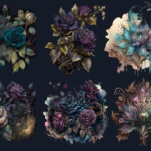 20 PNG Watercolor Gothic Floral Clipart, Magical Gothic Flowers Clip ...