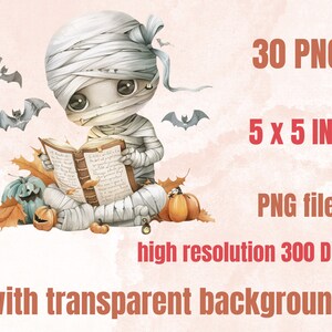 30 PNG Watercolor Halloween Mummy Clipart, Cute Creepy Halloween ...