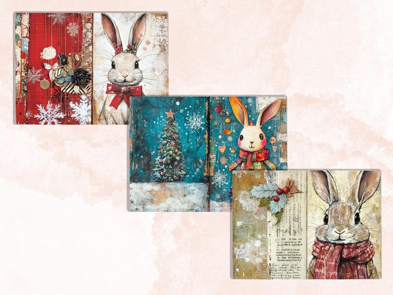 Fairytale Christmas Rabbit Junk Journal Kit, Winter Bunny Ephemera ...