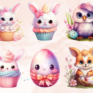 45 PNG Watercolor Kawaii Easter Clipart, Sweet Easter Egg Illustrations ...
