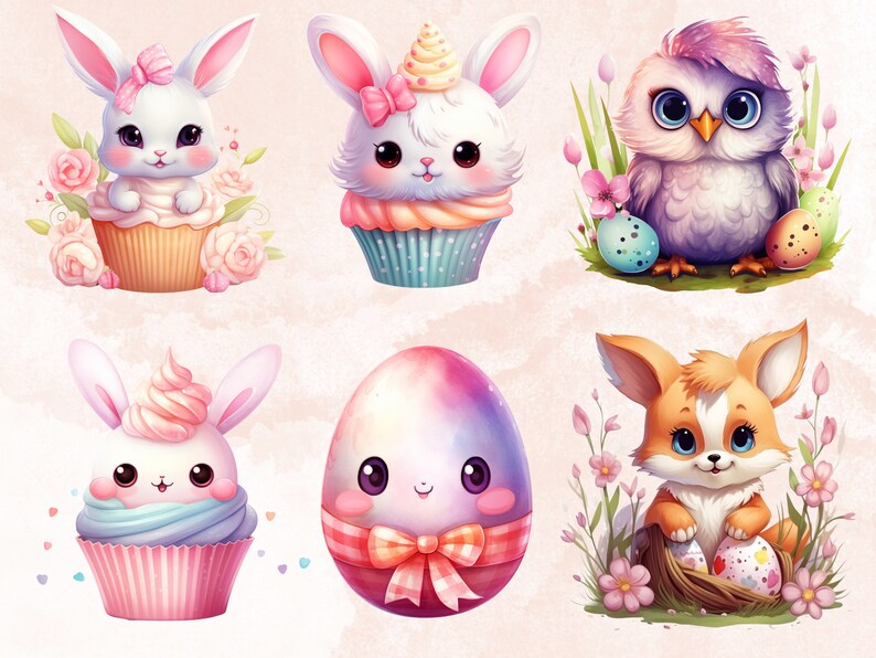 45 PNG Watercolor Kawaii Easter Clipart, Sweet Easter Egg Illustrations ...