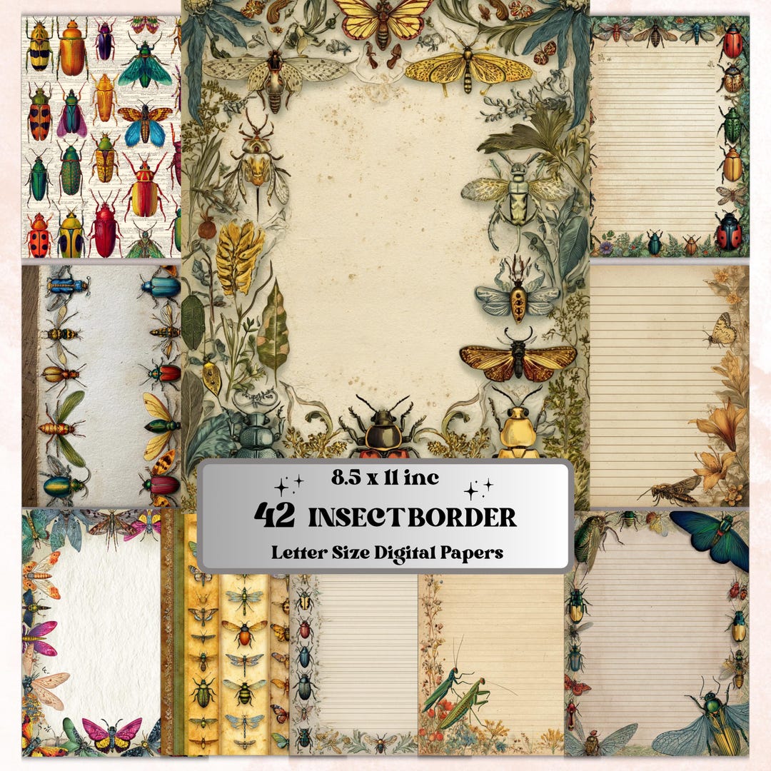 42 Insect Border Pages, Bug Writing Paper Printable, Nature Journal ...