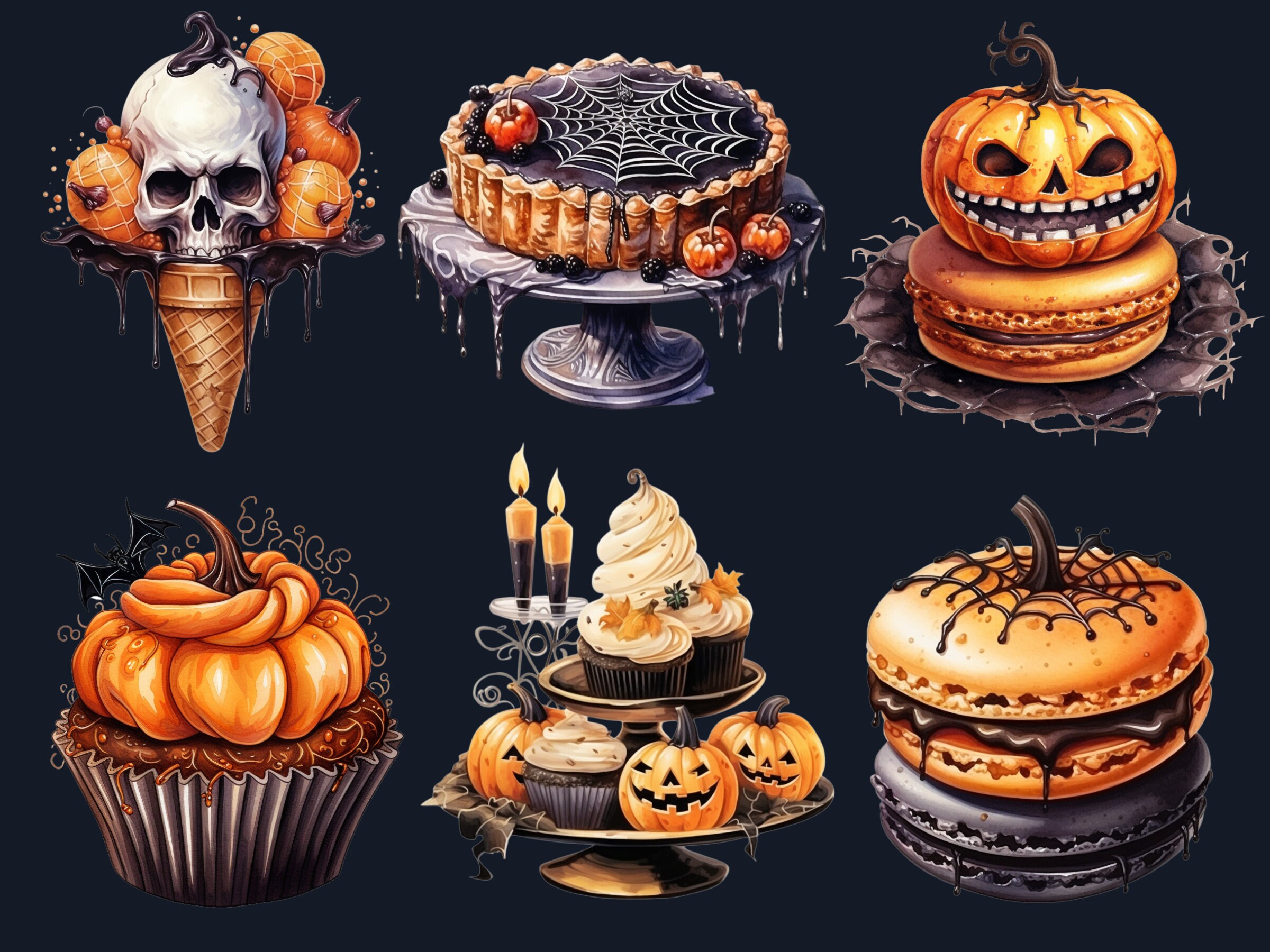 45 PNG Watercolour Halloween Dessert Clipart, Spooky Pumpkin Spice ...