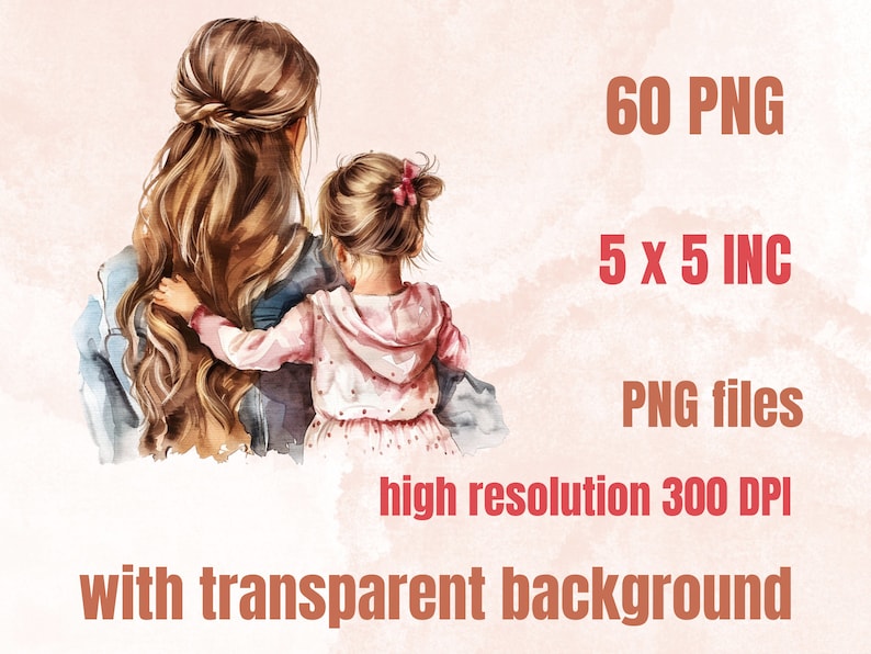 60 PNG Watercolor Mother's Day Views Clipart, Back View Family ...