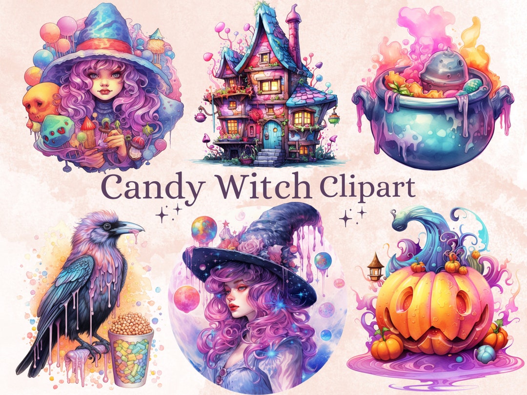 38 PNG Watercolor Candy Witch Clipart, Fantasy Witchcraft Clip Art ...
