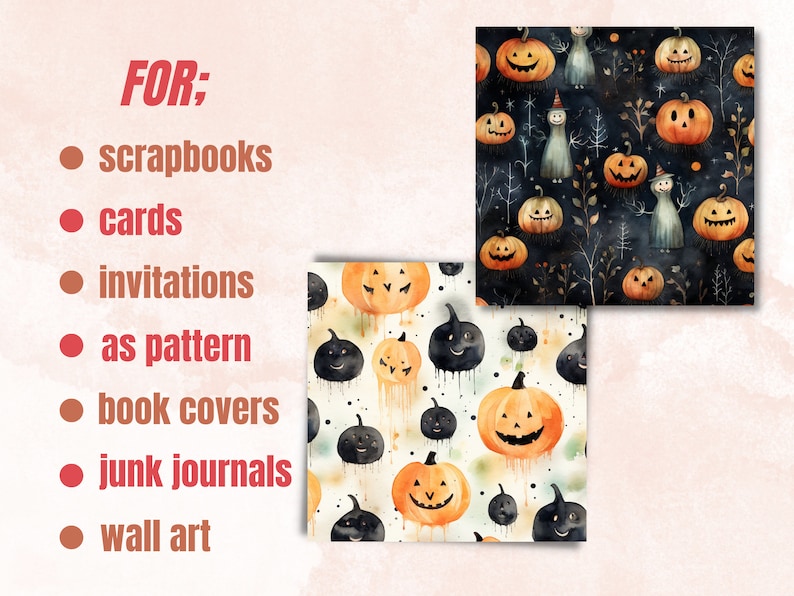 Printable Watercolor Halloween Digital Paper, Halloween Ephemera ...