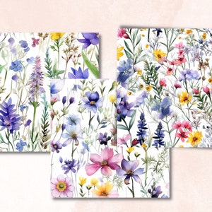 Seamless Watercolor Wildflowers Digital Paper, Spring Floral Seamless ...