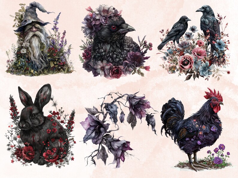 45 PNG Watercolor Gothic Spring Clipart, Creepy Spring Illustrations ...