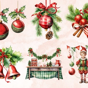 45 PNG Watercolour Red Green Christmas Clipart, Classic Christmas ...