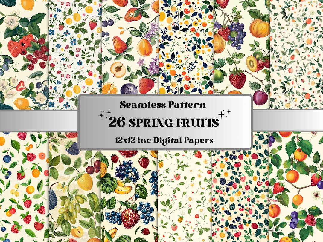 Seamless Spring Fruits Digital Paper, Spring Botanical Seamless Pattern ...