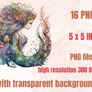 16 PNG Watercolor Elegant Mermaid Clipart, Mermaid Clip Art, Royal ...