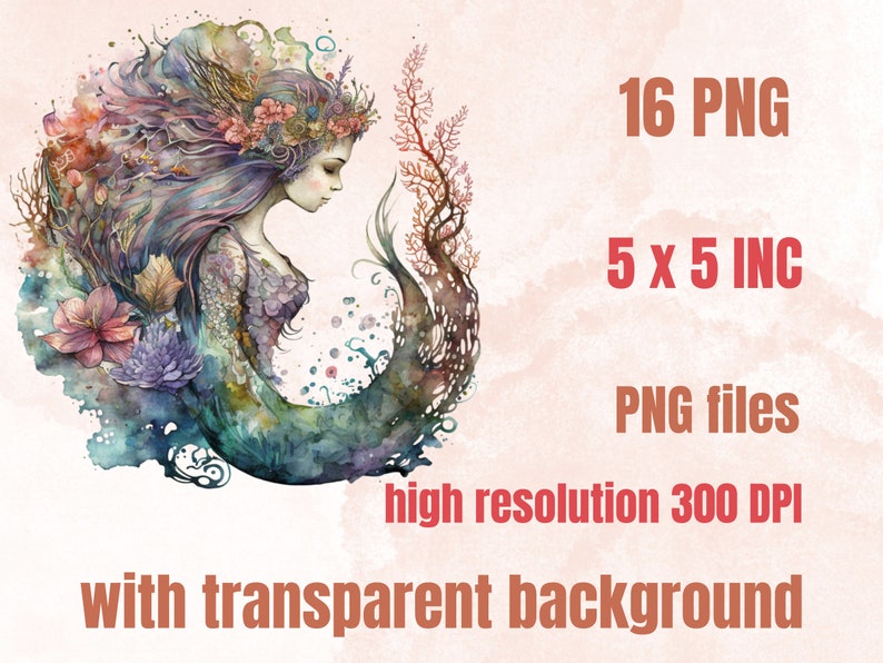 16 PNG Watercolor Elegant Mermaid Clipart, Mermaid Clip Art, Royal ...